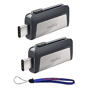 SanDisk Ultra (Two Pack) Dual Drive USB Type-C (SDDDC2-064G-G46) with Everything But Stromboli (TM) Lanyard