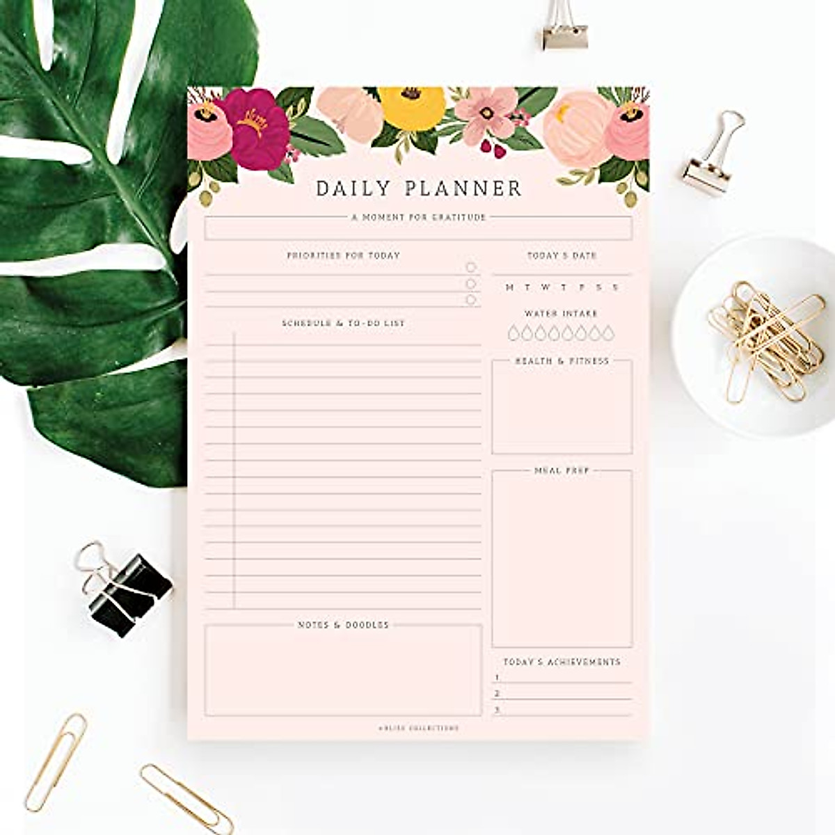 Bliss Collections Daily Planner, Blush Floral, Calendar, Organizer, Scheduler, Productivity Tracker, Meal Prep, Organize Tasks, Goals, Notes, To-Do Lists, 8.5"x11" Undated Tear-Off Sheets (50 Sheets)