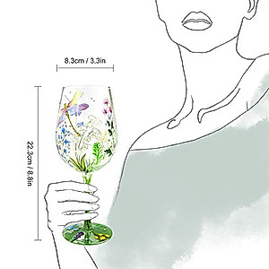 NymphFable Hand Painted Wine Glass Colorful Dragonfly Flower Artisan Painted 15 oz Glass Novelty Gift for Birthdays,Weddings,Valentine's Day