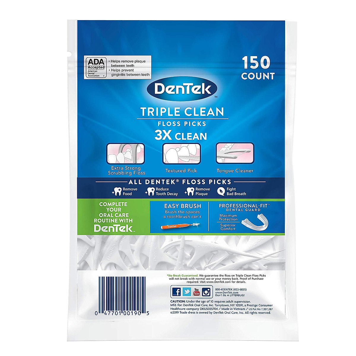 DenTek Triple Clean Floss Picks | No Break Guarantee | 150 Count
