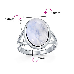 Bling Jewelry Oval Cabochon Bezel Gemstone Split Shank Boho Statement Iridescent Mood Changing Moonstone Ring Women For Teen .925 Sterling Silver