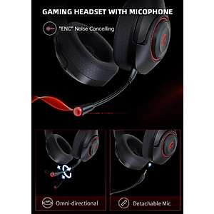 KAPEYDESI Wireless Gaming Headset, 2.4GHz USB Gaming Headphones for PC, PS4, PS5, Mac with Bluetooth 5.2, 40H Battery Life, Detachable Microphone, 3.5mm Wired Jack for Xbox Series (Black Red)