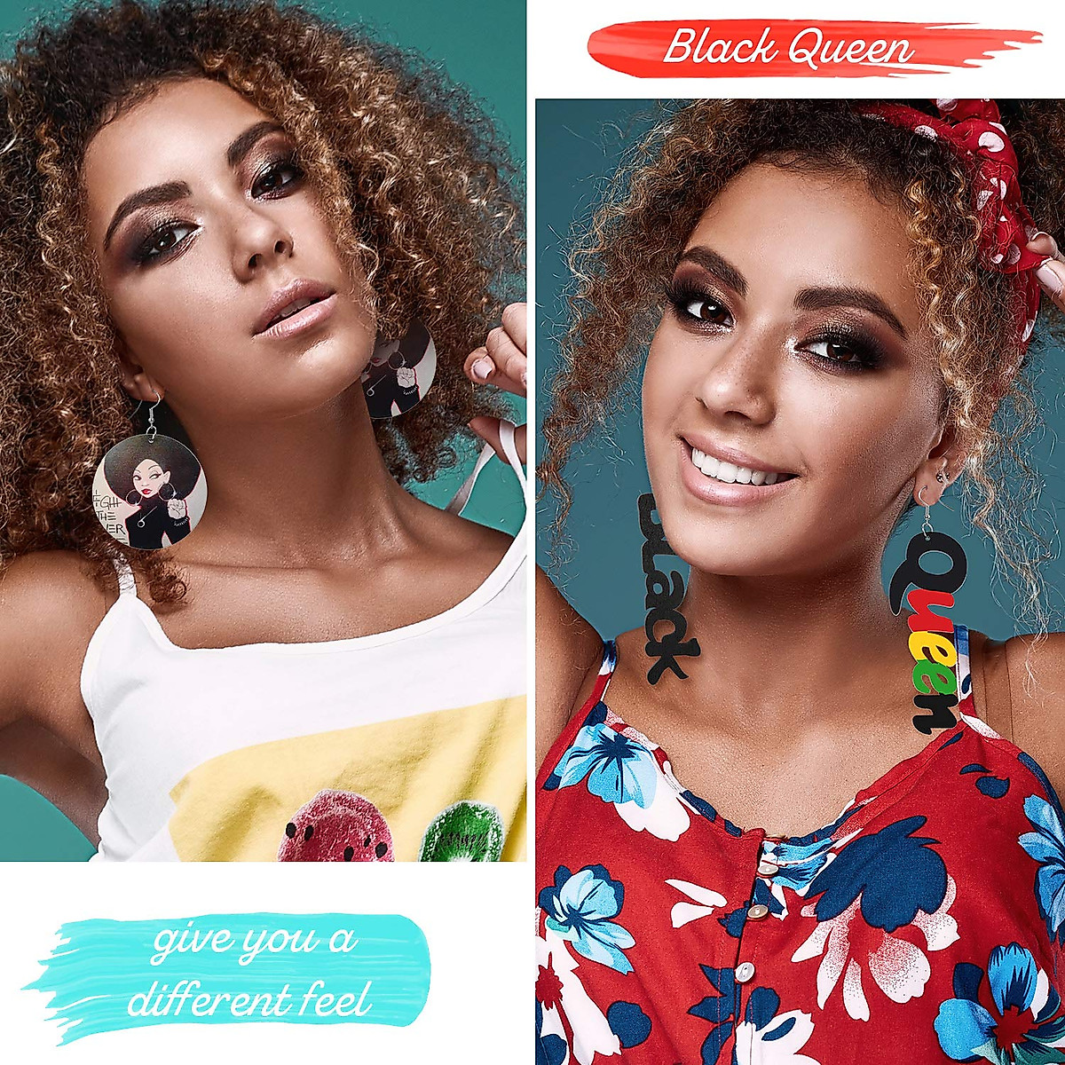 12 Pairs African Women Earrings Wooden African Wooden Earrings Round Painted Earrings Ethnic Style Drop Dangle Earrings Set (Retro Style)