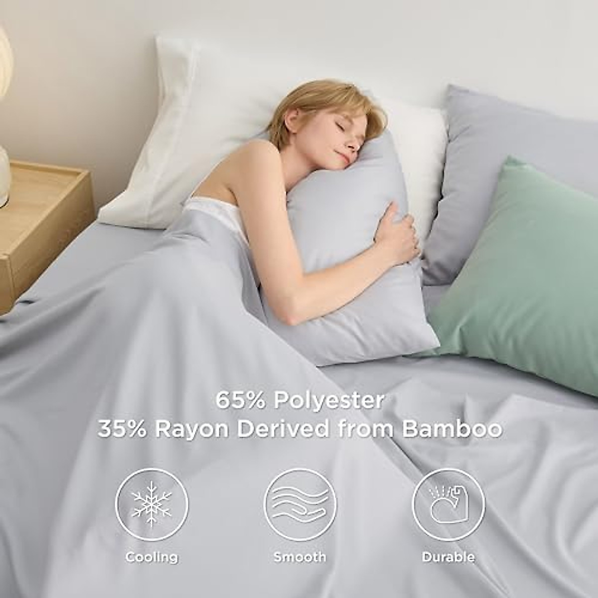 Bedsure Twin Sheets Grey for Kids - Polyester & Rayon Derived from Bamboo Cooling Bed Sheets, Deep Pockets Fits up to 16", Breathable, Wrinkle Free and Soft Twin Sheet & Pillowcase Sets