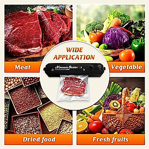 Vacuum Sealer Machine - Food Vacuum Sealer Automatic Air Sealing System for Food Storage Dry and Moist Food Modes with 10Pcs Seal Bags Starter Kit (Black)