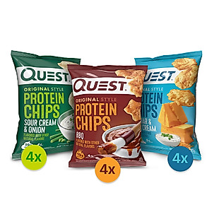 Quest Nutrition Protein Chips Variety Pack (BBQ, Cheddar & Sour Cream, Sour Cream & Onion) and Quest Nacho Cheese Tortilla Style Protein Chips