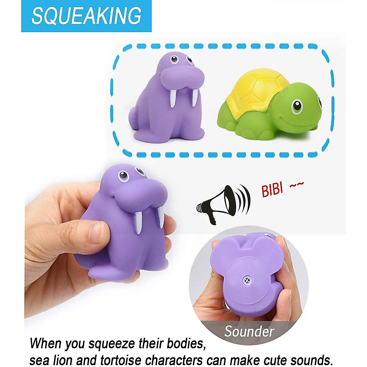 Bath Toy, Water Spraying Discoloration Floating Animals, Bathroom Pool Accessory, Shark Fishing Play Set for Babies and Kids