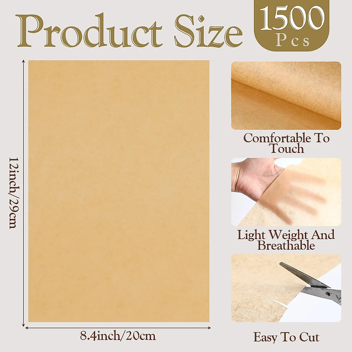 1500 Sheets Gift Bags Tissue Paper 12 x 8.4 inches Tissue Paper Bulk Art Craft Wrapping Tissue Paper for Decorative DIY Paper Flowers Birthday Happy Year Gift Wrap (Brown)