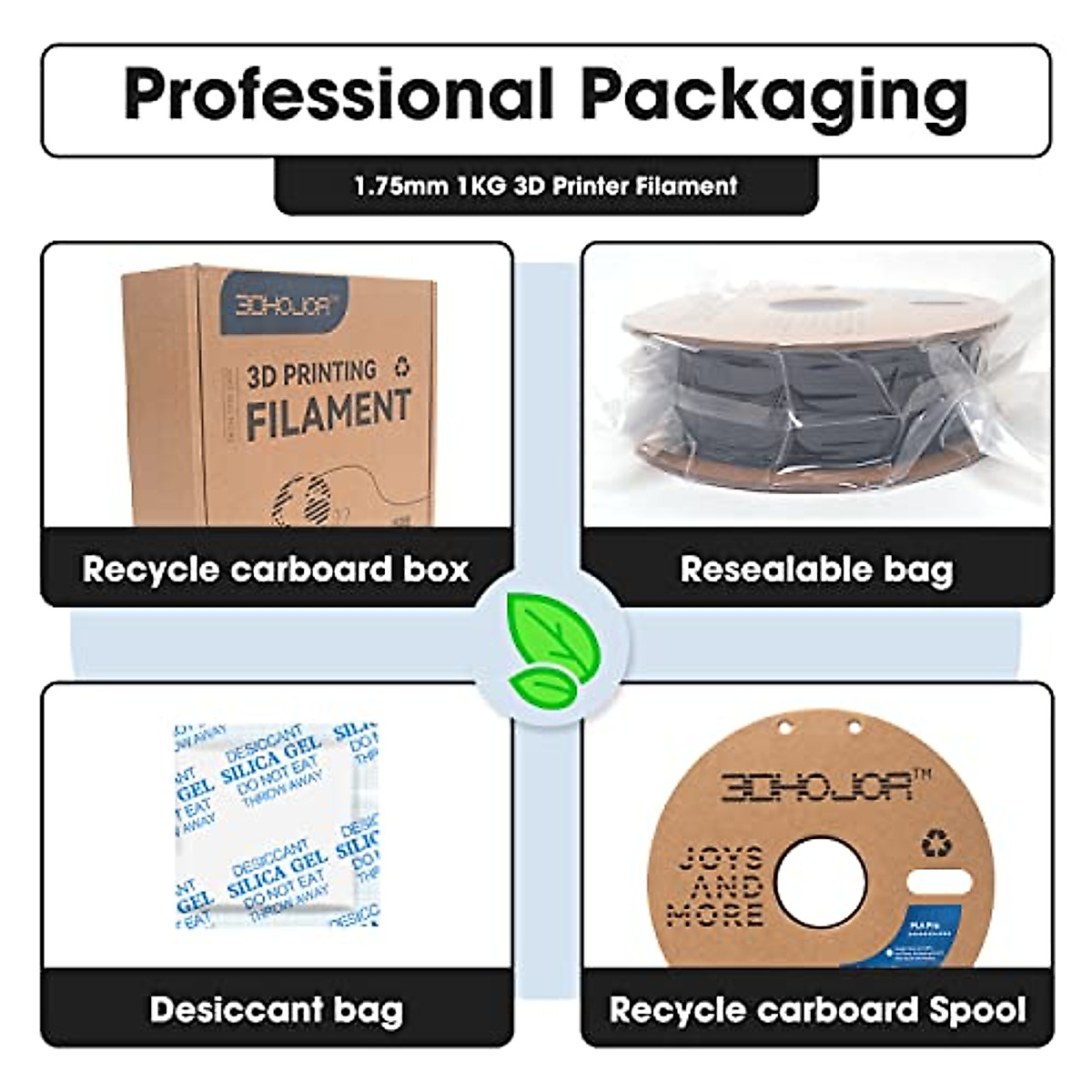 3DHoJor PLA Pro Filament 1.75mm (PLA Plus Black Filament), 1kg 3D Printer PLA Filament, PLA + 3D Printing Filament, Cardboard Spool, Dimensional Accuracy +/- 0.03 mm, Fit Most FDM 3D Printer