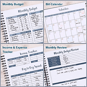 Monthly Budget Planner [Undated] with 12 Bill Pockets for Income, Debt, Saving, Expense and Bill Tracker Organizer, Blue, Floral Design