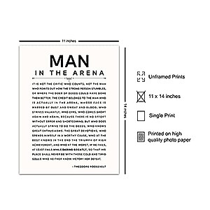 LARGE 11X14 - Man in the Arena - Inspirational Quotes - Teddy Roosevelt Poster - Motivational Gifts for Men, Boys, Teens, Entrepreneur - Office, Living Room, Bedroom Wall Art Decor - Daring Greatly