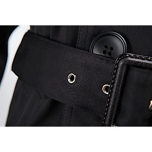 Maiyifu-GJ Men's Double Breasted Trench Coat Stylish Slim Fit Mid Long Belted Windbreaker Lapel Military Jacket with Belt (Black,XX-Large)