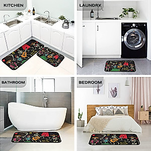 Emelivor Mexican Talavera Tile Kitchen Rugs and Mats Set 2 Piece Non Slip Washable Runner Rug Set of 2 for Floor Home Kitchen Laundry Decorative