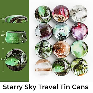 Rarapop 12 Pack Reusable Mini Round Tinplate Candle Tin Jars with Lids, 20ml Small Starry Sky Travel Tin Cans Refillable Empty Container Bottle for Lip Balm, Salve, Eye Shadow, Powder
