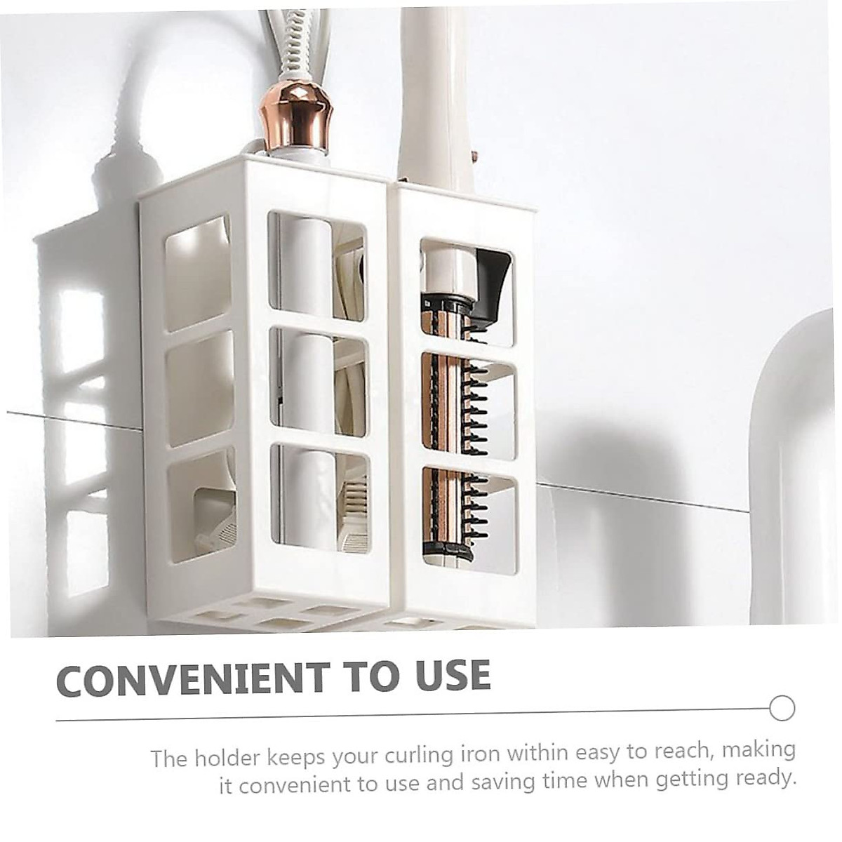 PRETYZOOM 2pcs Curling Iron Storage Box Hair Dryer Holder Wall Mounted Hairdryer Holder for Bathroom Locker Organizer Shelf Curling Steamer Brush Holder No Punching Plastic White