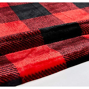 Premium Plaid Sherpa Fleece Throw Blanket | Super Soft, Cozy, Plush, Lightweight Microfiber, Reversible Throw for Couch, Sofa, Bed, All Season (50 X 60 Inches Red)