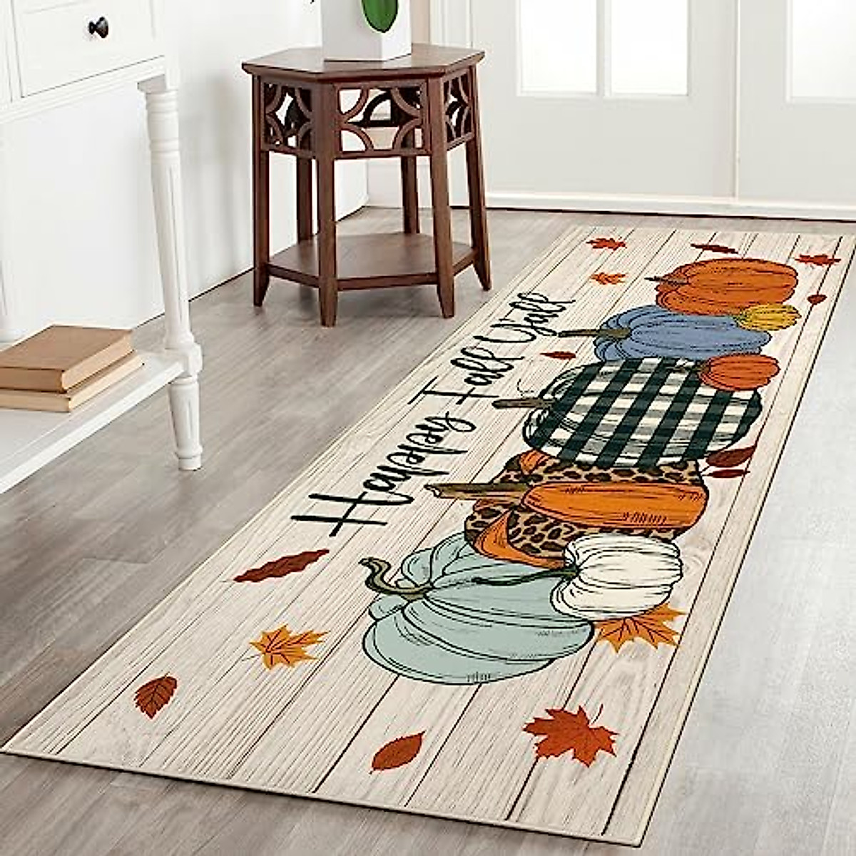 SHACOS Fall Runner Rug for Hallway 2x6ft Pumpkins Happy Fall Y’All Farmhouse Non Slip Washable Kitchen Mats Autumn Home Decor Floor Mat for Entryway Kitchen Laundry Room Hallway, Pumpkins