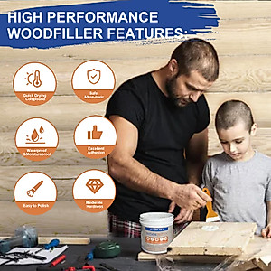 Wood Filler, Wood Putty, Wood Putty Filler Paintable, Stainable & Quick Drying Quickly Repair Any Broken Holes, Cracks, Chips and defective Wooden Furniture Outdoor Wood Repair Kit (White，9.87 Ounce)