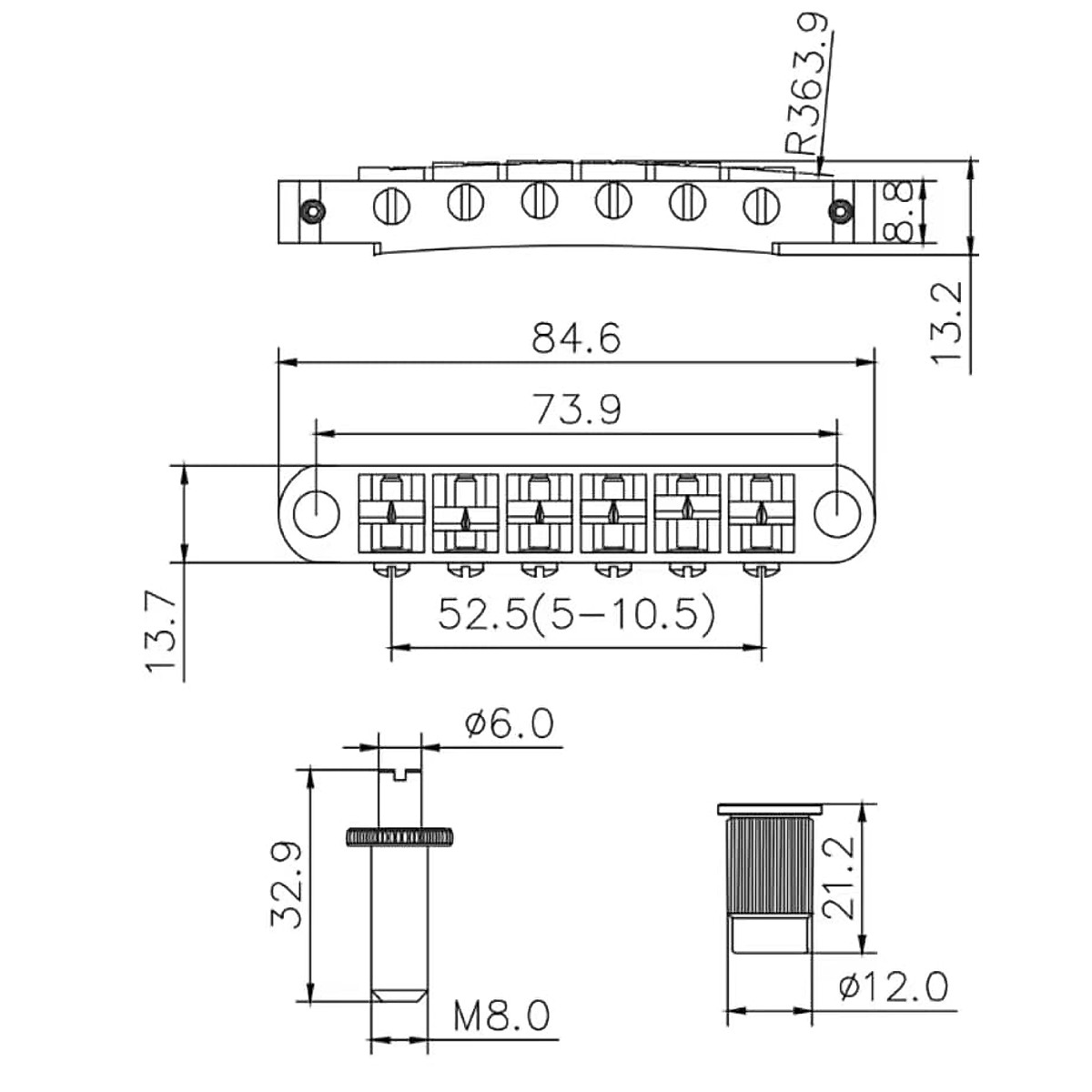 Guyker Guitar Saddle Bridge - Tune-O-Matic Bridges with Studs Replacement for LP EPI 6 String Electric Guitar (GM003, Chrome)