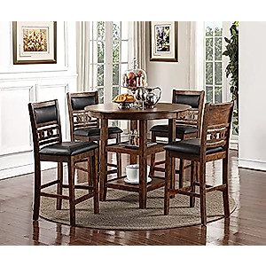 New Classic Furniture Gia 5-Piece Counter Dining Table Set, 42.25-Inch, Brown