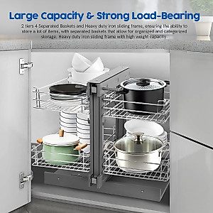 Xverycan Modern Cabinet Corner Organizer, 2-Tier 4-Basket Pull Out, Soft Close, 26.7"L x 18.1"W x 22.4"H