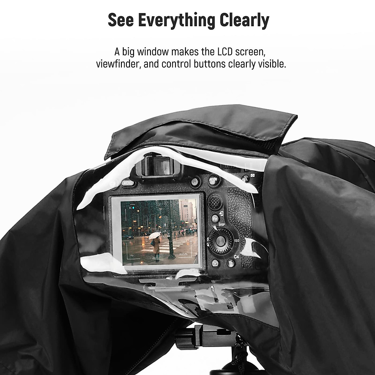 NEEWER Camera Rain Cover, Large Size Durable Nylon Raincoat Compatible with Canon Sony Nikon DSLR Mirrorless Vlog Camera & Lenses 300/400/500/600/800mm, with Sleeves/Drawstrings/Viewing Window, PB004