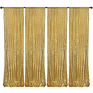 WENMER Gold Sequin Backdrop Curtain 4 Pcs 2 x 8FT Sequin Backdrops Shimmer Photo Backdrop Background Curtains Glitter Curtain Backdrop for Party Decoration Photo Studio