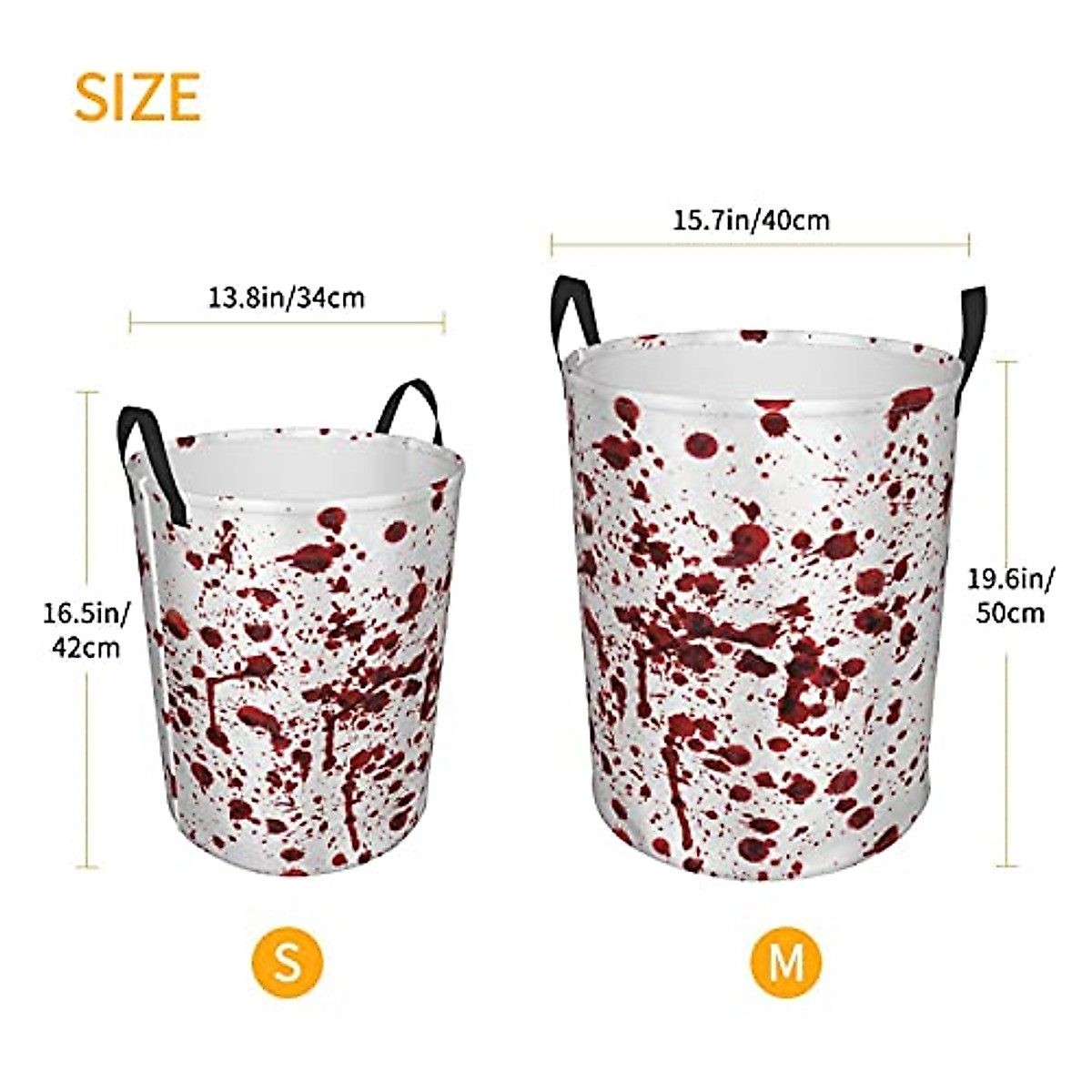 Laundry Basket,Splashes Of Blood Style Bloodstain Horror Scary Zombie Halloween Themed,Large Canvas Fabric Lightweight Storage Basket/Toy Organizer/Dirty Clothes Collapsible Waterproof For College Dorms-Large