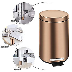 8 Liter/2.1 Gallon Round Metal Trash Can, Stainless Steel with Lid, Foot Pedal and Inner Bucket, Brushed Hands-Free Soft Close Lid Garbage Can for Kitchen, Bathroom, Bedroom