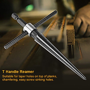 Handheld T Shape Tapered Hex Reamer Bridge Pin Hole Carbon Steel Handle Drilling Tool for Taper Holes on Top of Planks, Chamfering, Screw Sinking Holes