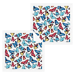 ALAZA Colorful Butterfly Towels Cotton Washcloths Set, Soft Absorbent Quick Dry Face Cloths, Multi-Purpose Fingertip Towels for Bathroom,Hotel,Travel,12'' x 12'' (2 Pack)