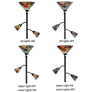 Bieye L10884 Maple Tree Leaves Tiffany Style Stained Glass Torchiere Floor Lamp with Sidelights for Reading Home Decor, 70-inches Tall (Maple Leaf, Red)