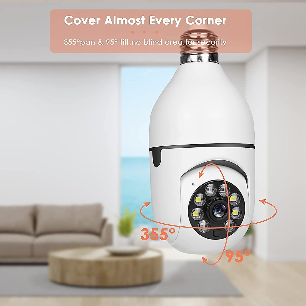 Light Bulb Security Camera 2.4GHz & Wireless WiFi Outdoor, 1080P Light Socket, Indoor 360° Home Security Cameras, Full Color Day and Night, Smart Motion Detection (1PC, Support 5G)