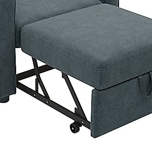 Merax Modern 3-in-1 Convertible Sofa Bed Pull-Out Sleeper Lounger, Single Recliner for Small Space with Adjustable Backrest, Set of 1, Dark Blue