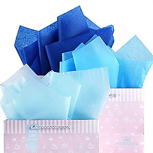 PLULON 90 Sheets Frozen Mermaid Birthday Party Blue Tissue Paper, Gift Wrap Tissue Paper Sheets for Packaging Birthday Gift Wrapping Paper Baby Shower Bachelorette Bridal Shower Blue Party Decorations