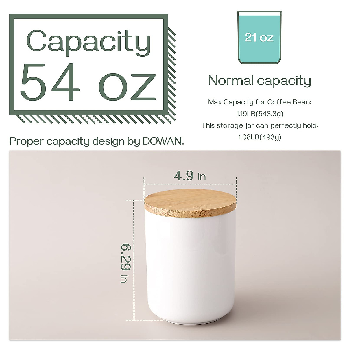 DOWAN Kitchen Canisters, 54 Oz Ceramic Jar, Coffee Storage Container with Airtight Lid, Countertop Ceramic Canisters for Flour, Sugar, Bean, Spices, Snacks, Nuts, Cookie, Farmhouse Kitchen Decor