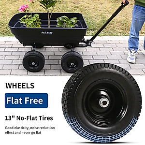 BILT HARD 7 Cu.Ft. 13" No-Flat Tires Poly Yard Dump Cart with 2-in-1 Convertible Handle, 1200 lbs Capacity Heavy Duty Lawn Tractor Cart