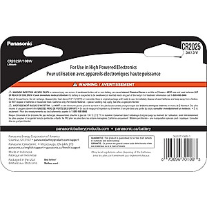 Panasonic CR2025 3.0 Volt Long Lasting Lithium Coin Cell Batteries in Child Resistant, Standards Based Packaging, 10 Count(Pack of 1)