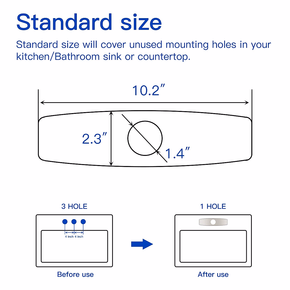BWE Sink Hole Cover Deck Plate Matching Kitchen Sink Faucet Single Hole or Bathroom Faucet 1-3 Hole Brushed Nickel 10 Inch Stainless Steel Faucet Plate Basin Vanity Sink