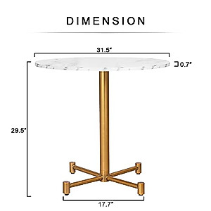 KithKasa 31.5" Round Dining Table with White Faux Marble Wood Top and Golden Metal Legs, Mid Century Modern Kitchen Table for Small Space Dining Room, Seat for 2-4