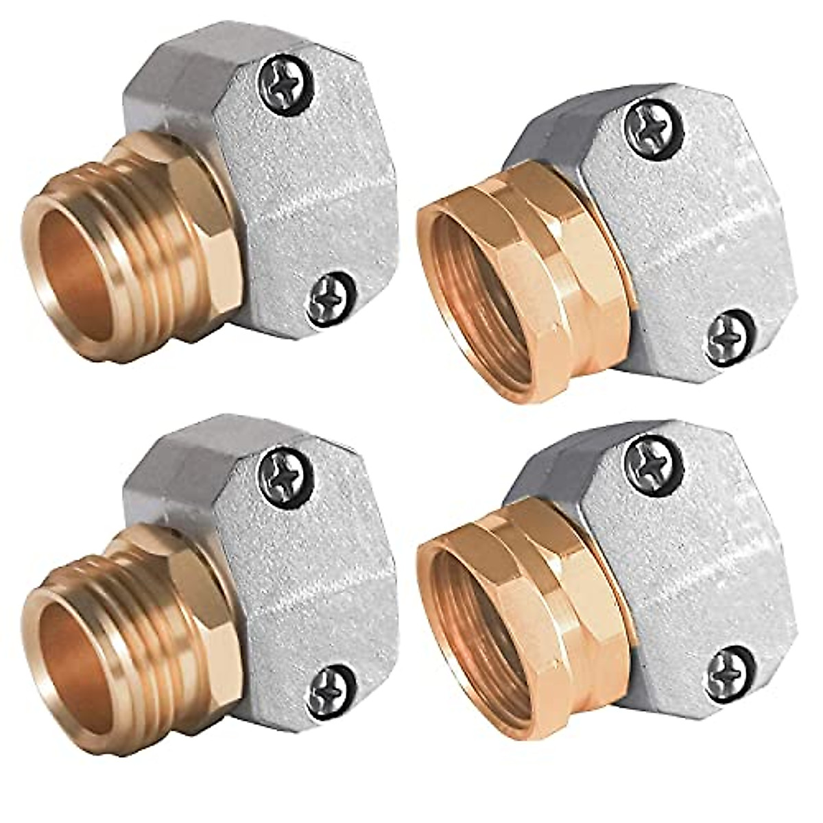 Hourleey Garden Hose Repair Fittings, Zinc and Aluminum Male and Female Hose End Water Hose Repair Connector, 4 Pack