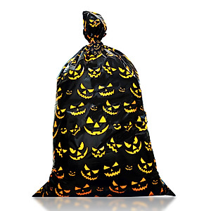 Halloween Extra Large Gift Bags Jumbo - Spooky Gift Bag for Big Presents - Black and Orange Giant Gift Bags Plastic - Jack-o-Lantern Lawn Leaf Garbage Trash Bags Huge - Over Size, 36 x 56 inches (1 pcs)