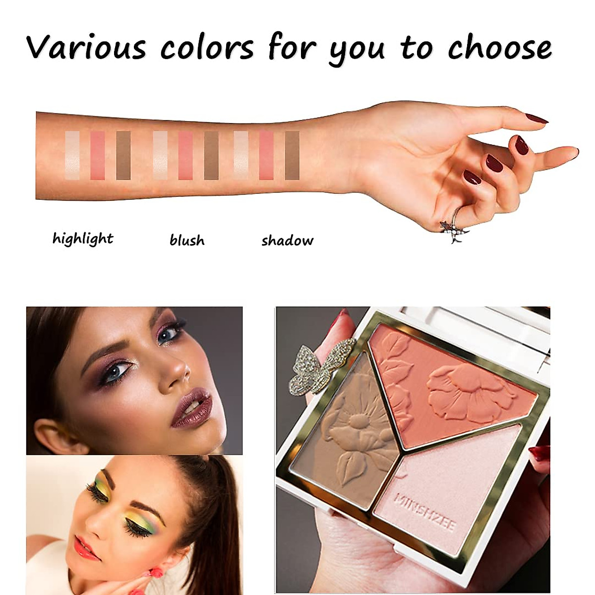 Highlighter Makeup Palettes, Contour Blush Powder, 3 in 1 Palette Matte Shimmer Glow illuminator Powder Face Highlighter, Cool Toned Luminizer Cream for Bronzer, Shape, Silky Brilliant Compact
