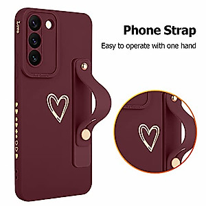 Fiyart Galaxy S22 5G Case - Cute Love Hearts, Slim Protective Cover, Camera Protection, Stand Holder & Wrist Strap, 6.1" - Wine Red