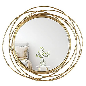 Mirrorize Round Gold Mirror 27.5" for Living Room Wall Decor, Gold Accent Framed Circle Bathroom Mirror, Decorative Vanity Mirror, Circular Mirror for Farmhouse Entryway Hallway