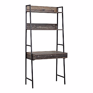 OS Home and Office ladder bookcase with desk, Rustic Planked Knotty Pine