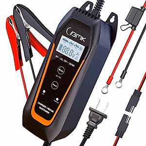 BMK Battery Charger 2/4A Smart Portable Battery Maintainer with Detachable Alligator Rings Clips Fast Charging Trickle Charger for Boat Car Motorcycle Lawn Mower RV SUV