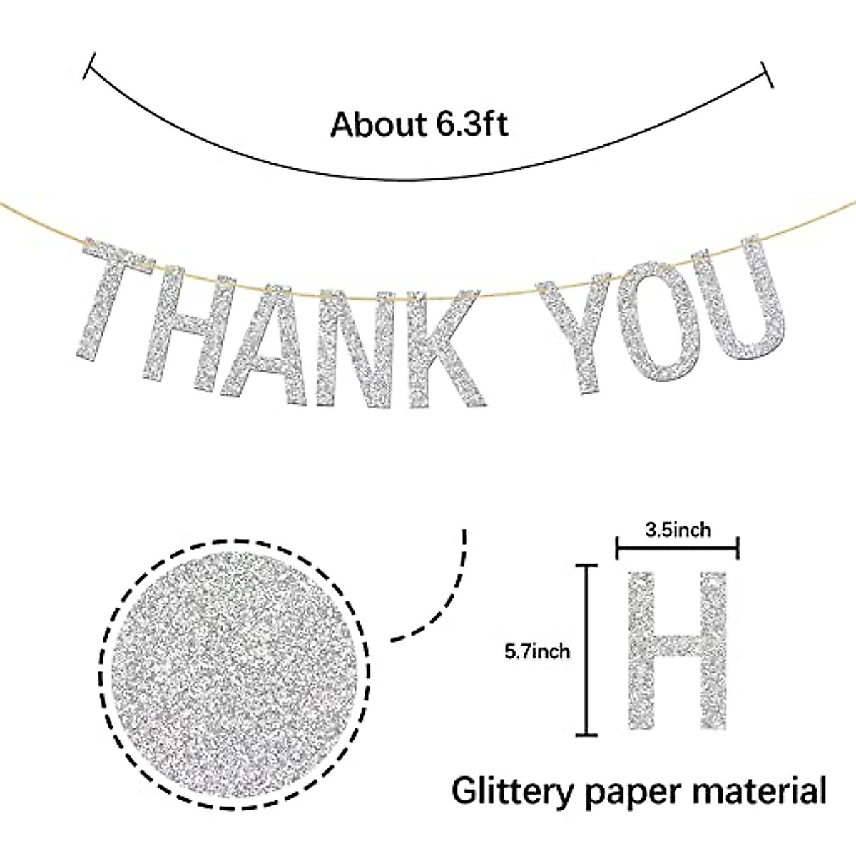 INNORU Thank You Banner - Silver Glitter Thanksgiving Day - Wedding Bunting Photo Booth Props Anniversary Bridal Party Decoration Supplies