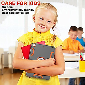 TOPSKY Case for New iPad 9.7 2018,iPad 6th/5th Generation Case,Three Layer Shockproof Defender Protective Case Cover for Apple iPad 9.7 2017/2018 A1893 A1954 A1822 A1823,Grey Orange