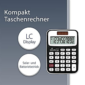 MediaRange Compact calculator with 10-digit LCD display, solar and battery operation, black/white